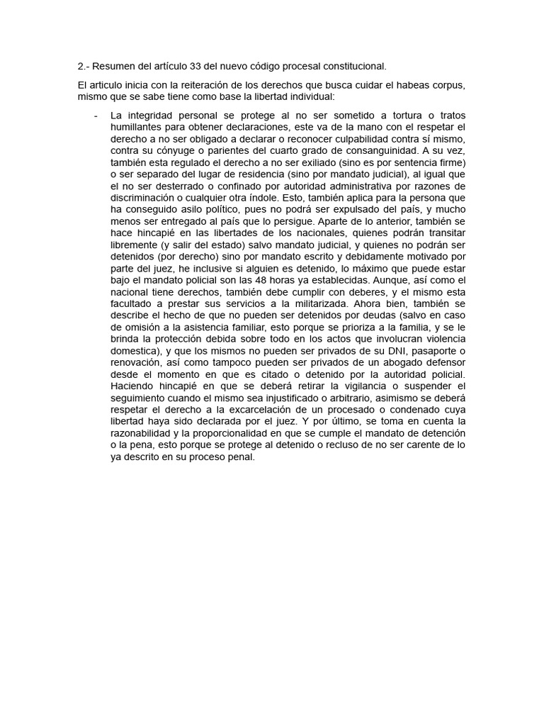 Resumen Artículo 33 | PDF | Habeas corpus | Justicia
