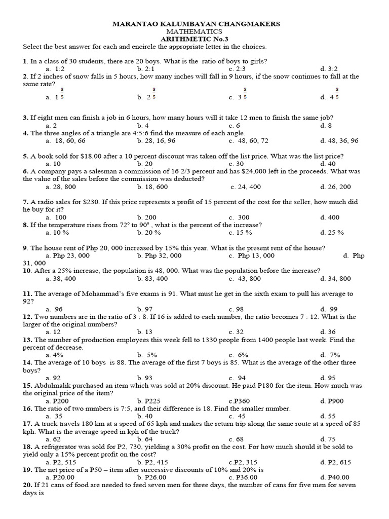 3rd-Math-Exam | PDF | Sales | Prices