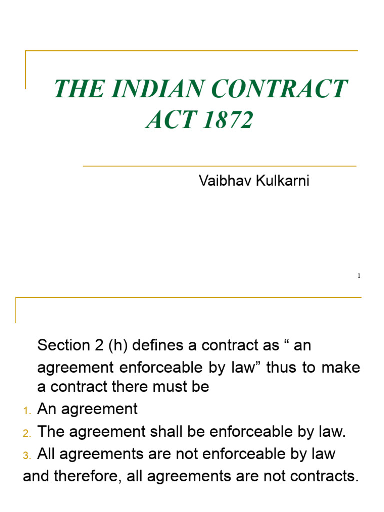 Overview of Indian Contract Act 1872 | PDF | Offer And Acceptance ...
