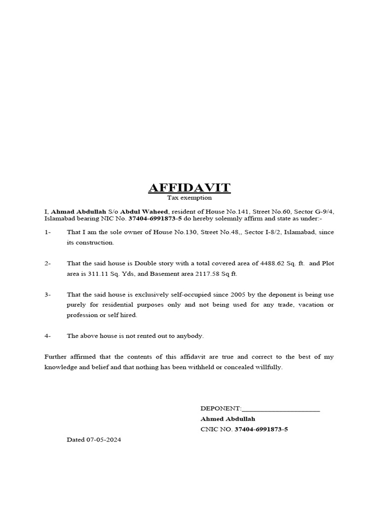 Tax Exemption Affidavit for Property | PDF