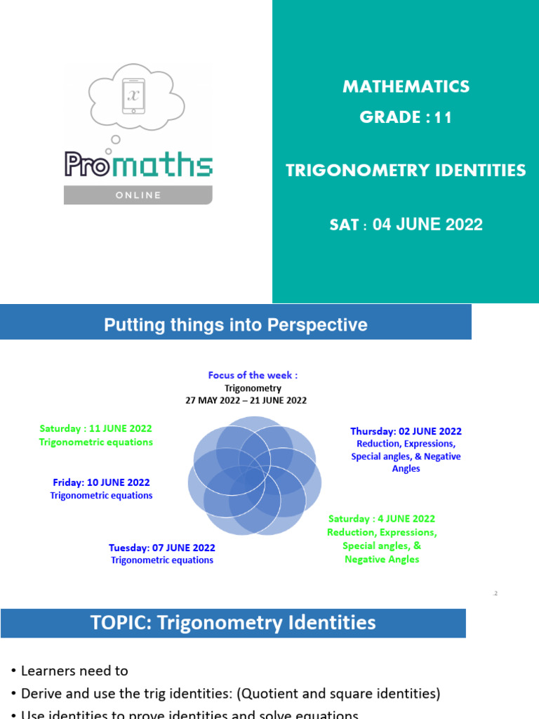 Grade 11 Promaths Trig Identities 2022 | PDF | Trigonometry ...
