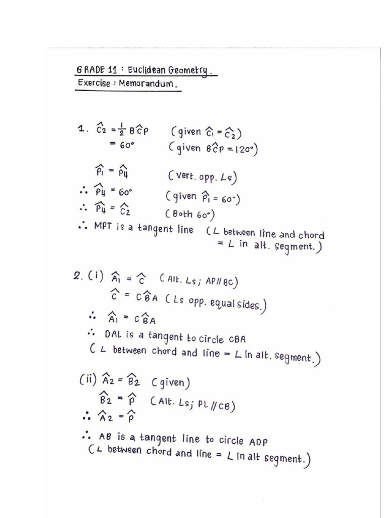 Euclidean Geometry - Memo (Gr11) | PDF
