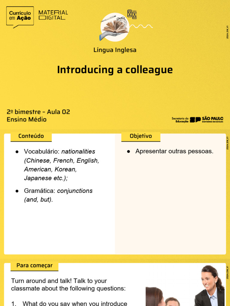 Introducing A Colleague: Língua Inglesa | PDF | Human Communication ...