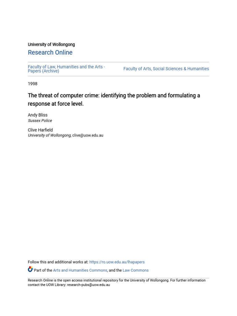 The Threat of Computer Crime - Identifying The Problem and Formula ...
