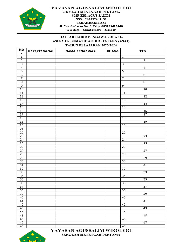 Absensi Siswa Ujian | PDF