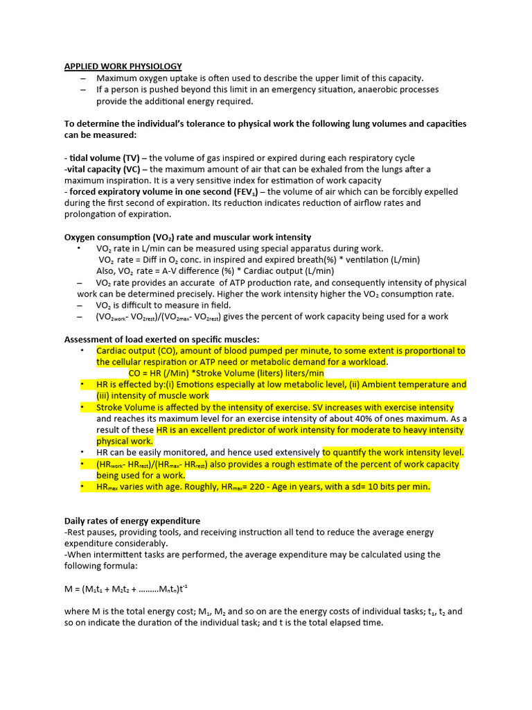 Applied Work Physiology | PDF | Exhalation | Physiology