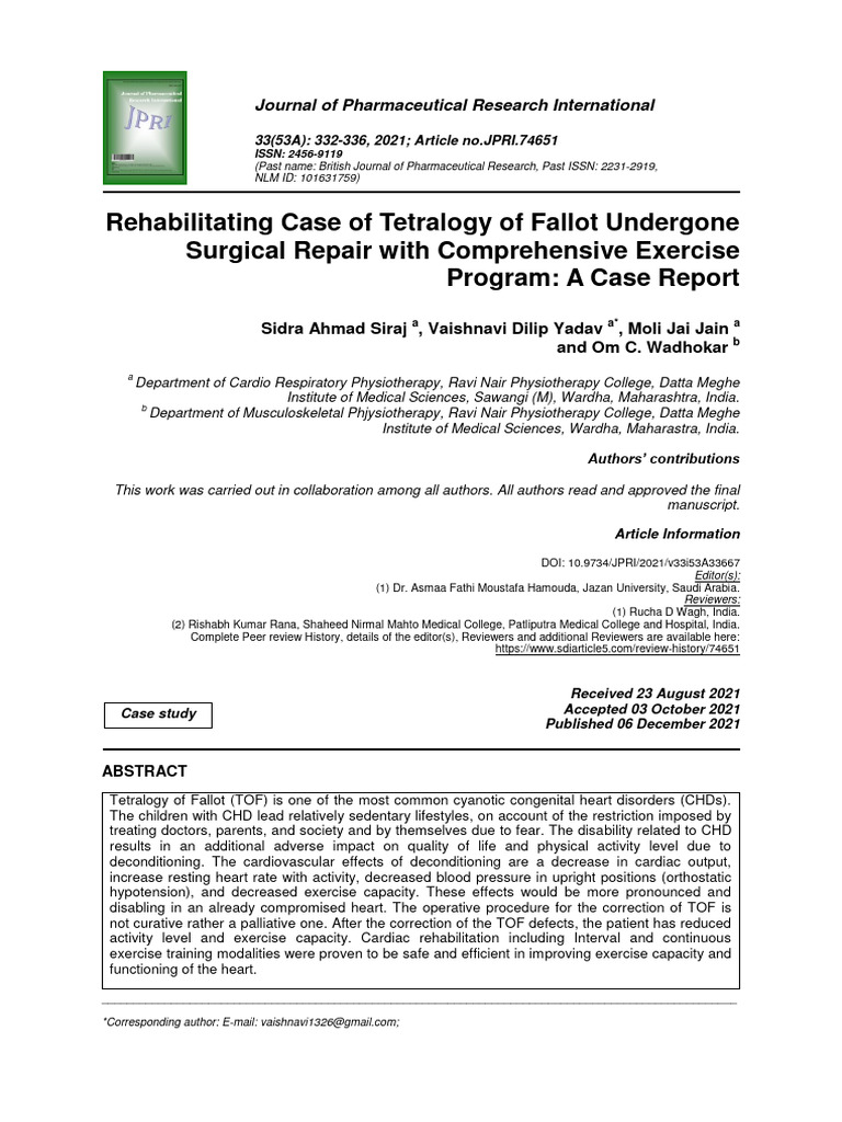 Rehabilitating Case of Tetralogy of Fallot Undergo | PDF | Medical Specialties | Causes Of Death