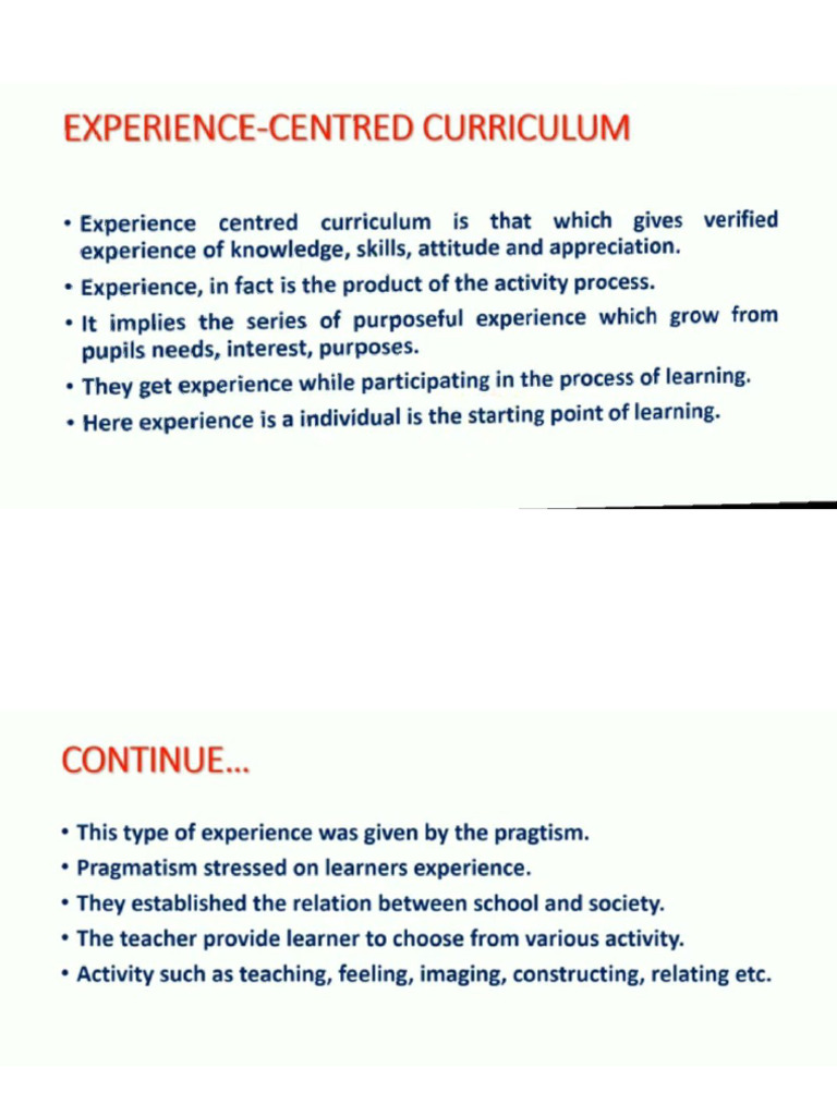 Experience Centered Curriculum | PDF