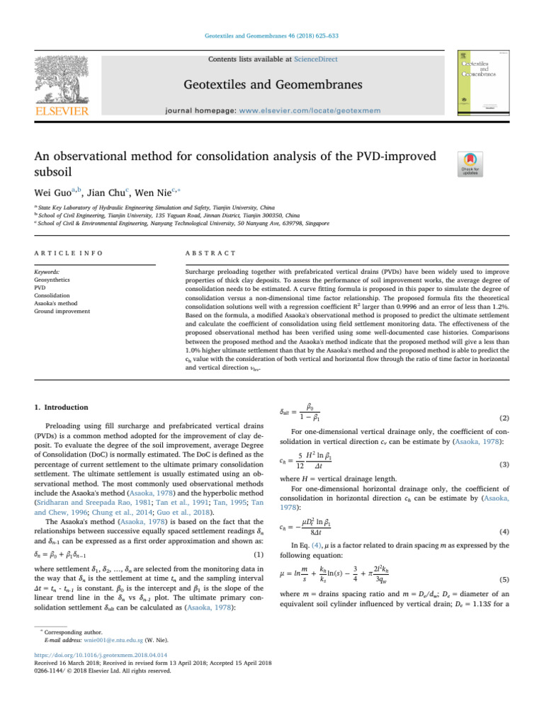 An Observational Method For Consolidation Analysis of The PVD-improved Subsoil | PDF | Sampling ...