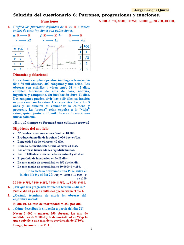 Solucion Del Cuestionario 6 Patrones Progresion Aritmetica y Progresion Geometrica | PDF | Colmena