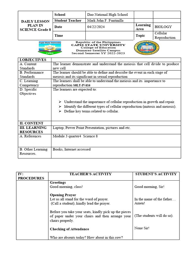 Cellular Reproduction Day1 | PDF | Meiosis | Mitosis