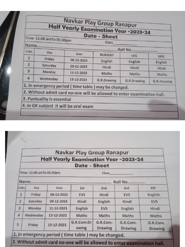 NP HY Time Table 2023-24 | PDF