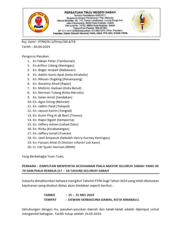 Surat Jemputan PTNS Mayor 2024 | PDF