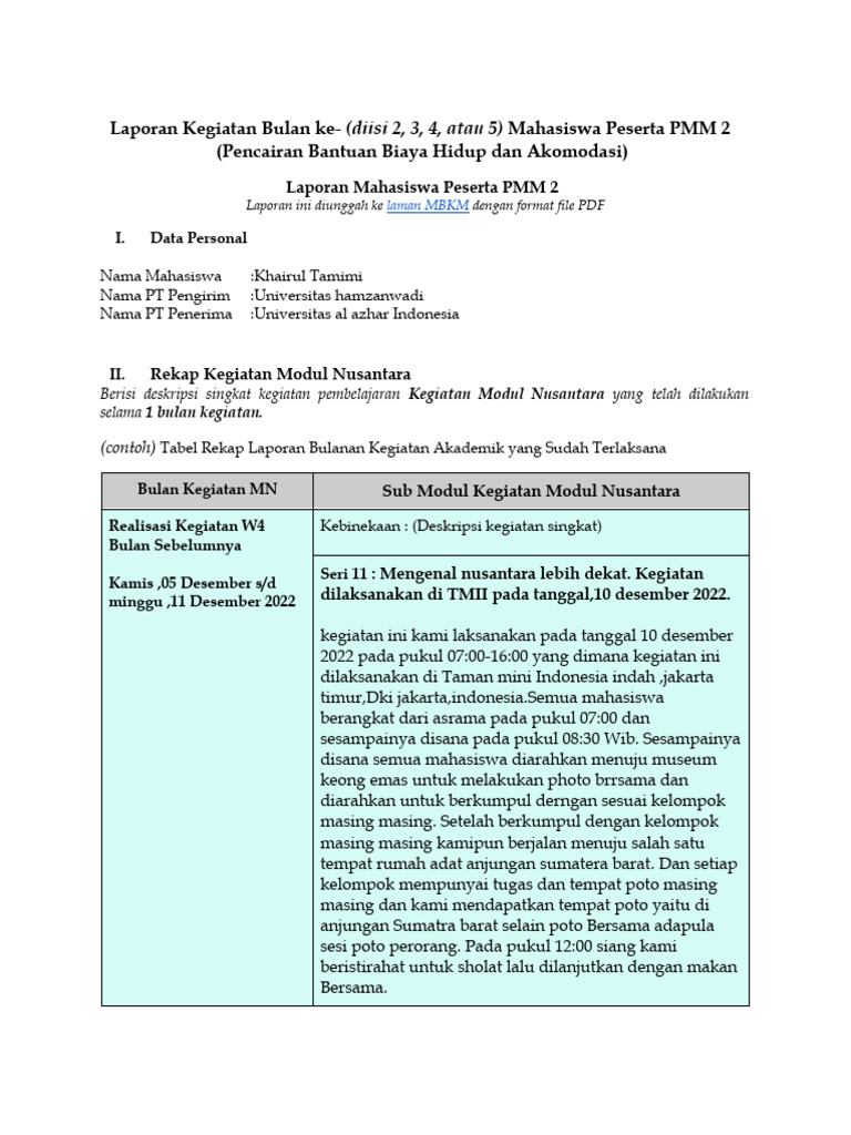 Laporan Khairul Tamimi Bulan 4 | PDF