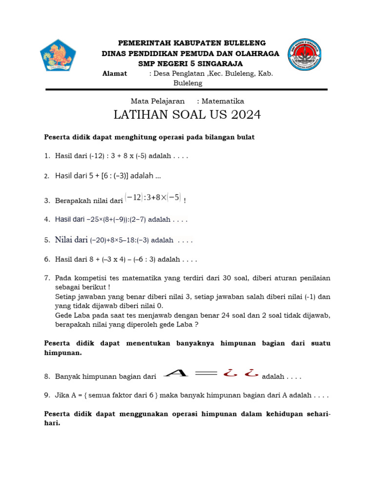 LATIHAN SOAL US 2023 Baru | PDF | Metode & Bahan Ajar