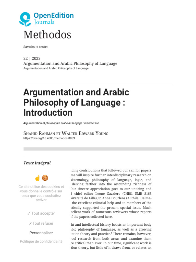 Argumentation and Arabic Philosophy of Language - Introduction | PDF | Logic | Logical Consequence