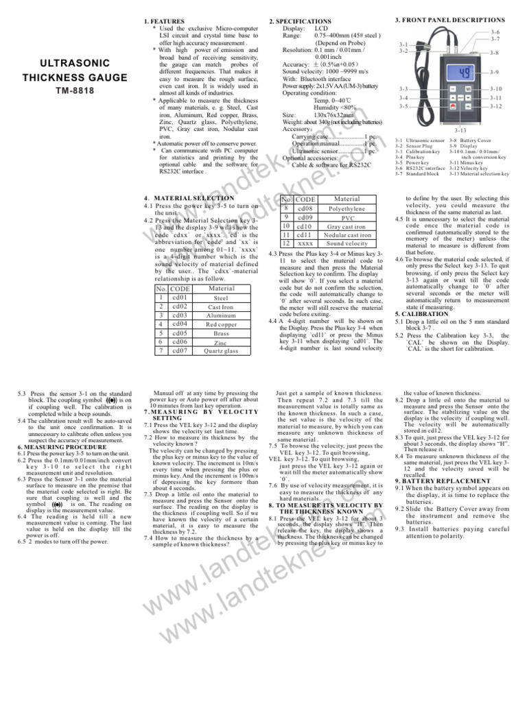 TM-8818 EN Manual | PDF | Physical Sciences | Metrology