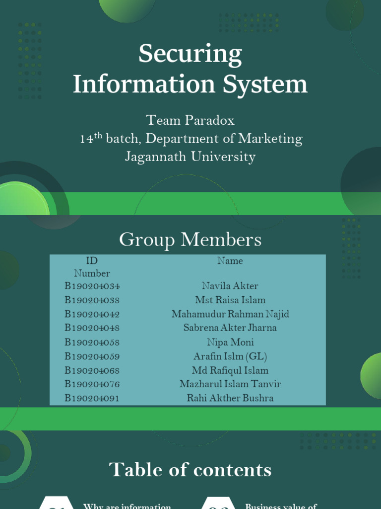 Securing Information System: Team Paradox 14 Batch, Department of Marketing Jagannath University ...