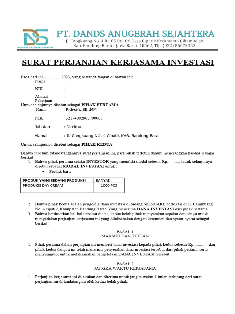 Contoh MOU Investasi | PDF