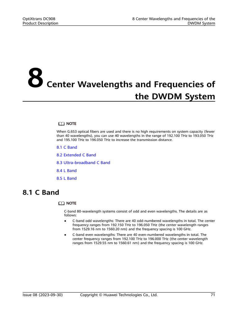 01-08 Center Wavelengths and Frequencies of The DWDM System | PDF ...