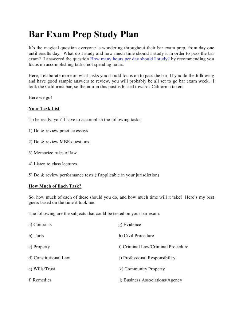 Bar Exam Prep Study Plan