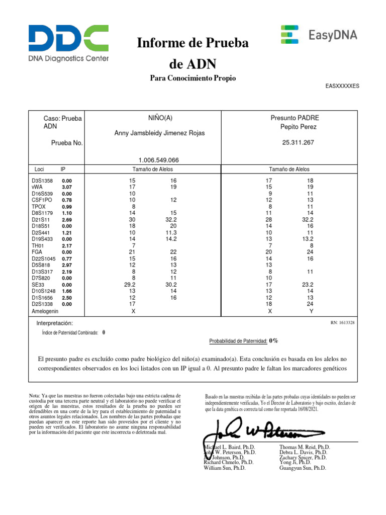 Prueba de Paternidad Negativa Editar | Descargar gratis PDF | Genética ...