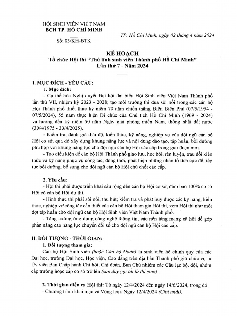 KH0324 - Hoi thi Thu linh sinh vien Thanh pho Ho Chi Minh lan thu 7 nam 2024 | PDF