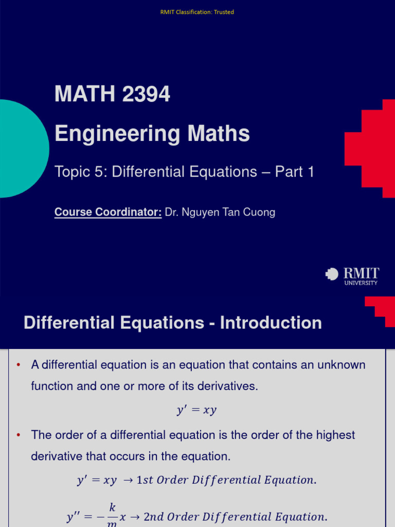 Lecture5 1 First Order DE | PDF | Equations | Differential Equations
