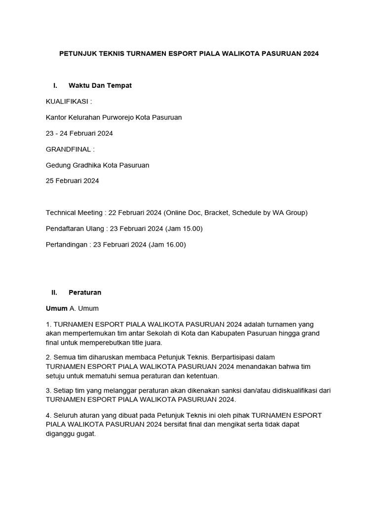 MLBB Technical Handbook Piala Walikota 2024 | PDF | Bisnis | Komputer