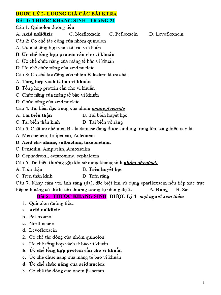 Duoc Ly 2bai Ktra1 | PDF