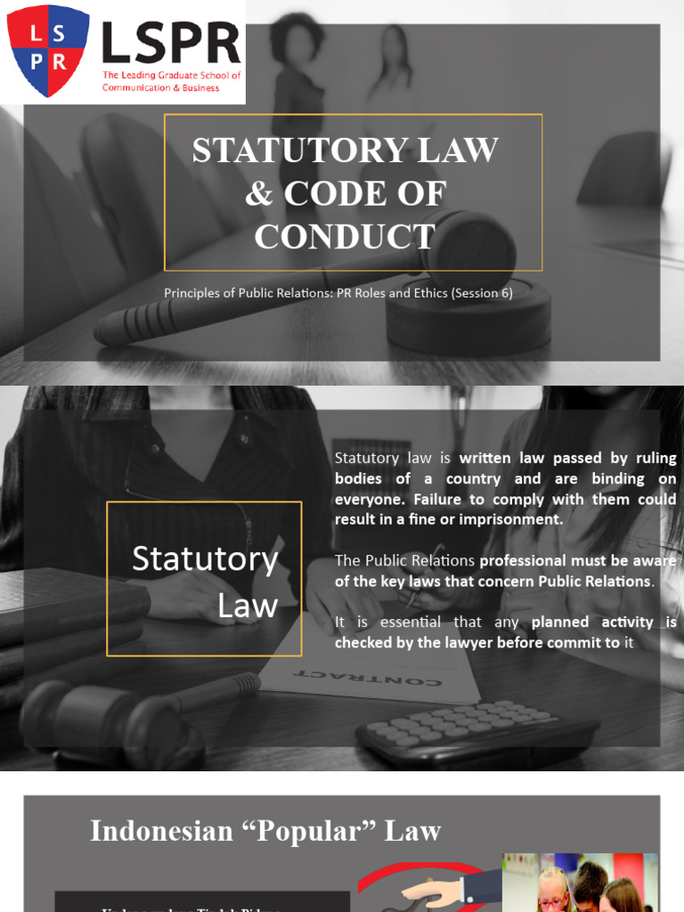Session 6 Role of PR & Ethics - Statutory Law & Code of Conduct | PDF ...
