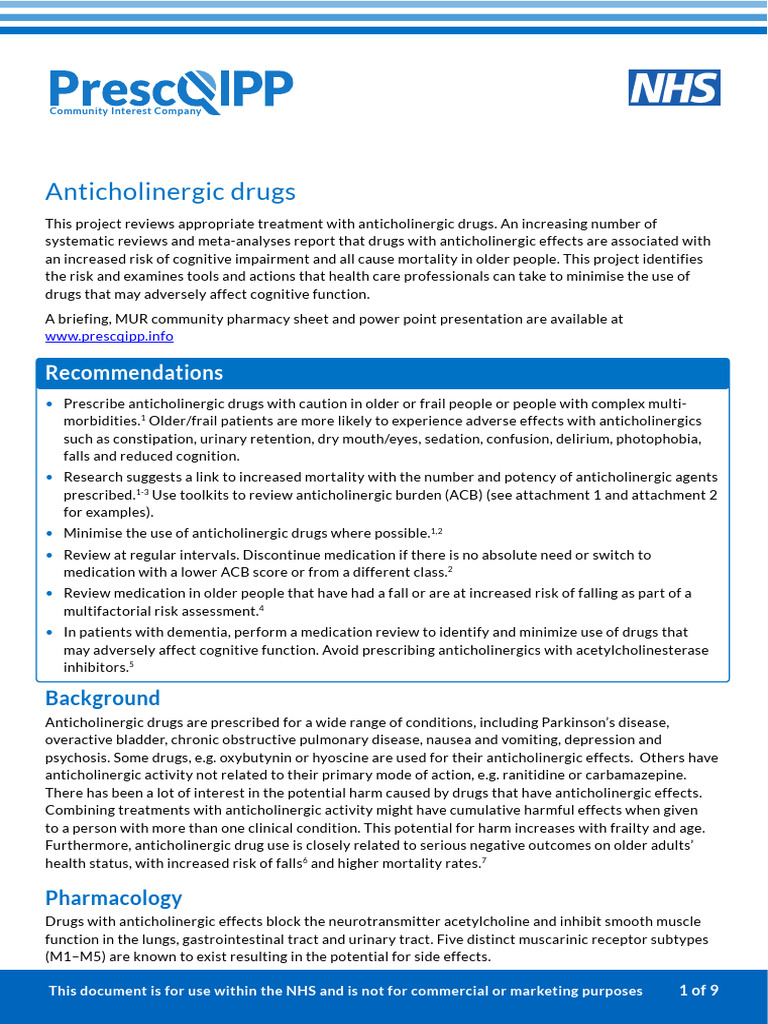 Anticholinergics_drugs | PDF | Dementia | Acetylcholine