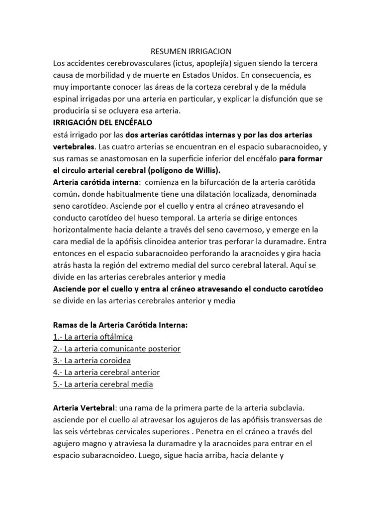 Resumen de La Irrigación Del Enceéfalo y La Medula Espinal | PDF ... Resumen de La Irrigación Del Enceéfalo y La Medula Espinal | PDF ...
