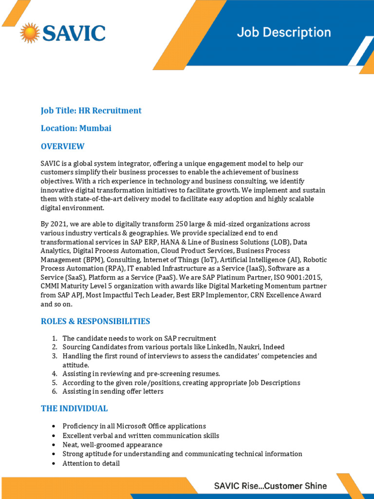 HR Recruitment JD | PDF