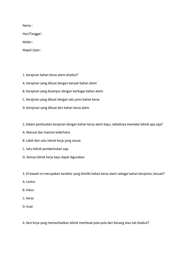 Ujian Tulis Prakarya Kelas 9 | PDF | Griya & Taman | Teknologi & Rekayasa