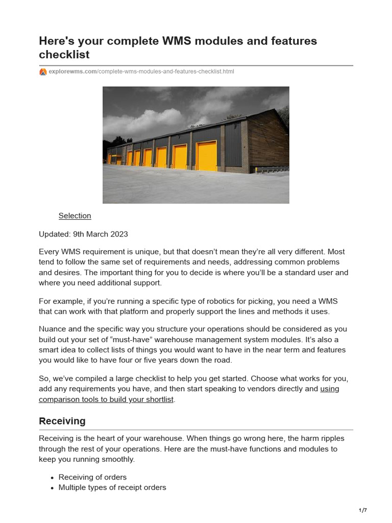 WMS-Complete WMS Modules and Features Checklist | PDF | Warehouse | E ...