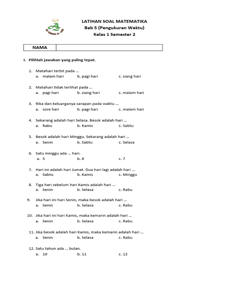 LATIHAN SOAL MTK 3B (Waktu) | PDF