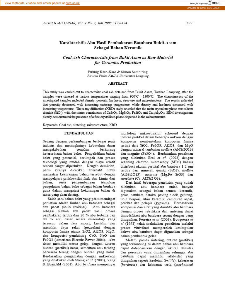 Karakteristik Abu Batubara untuk Keramik | PDF