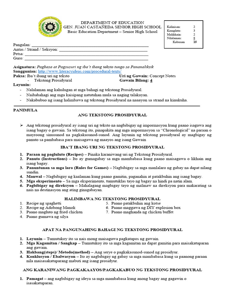 DLP 4 Tekstong Prosidyural | PDF