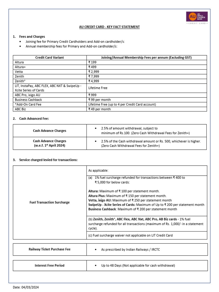 Schedule of Charges CC | PDF | Credit Card | Cheque