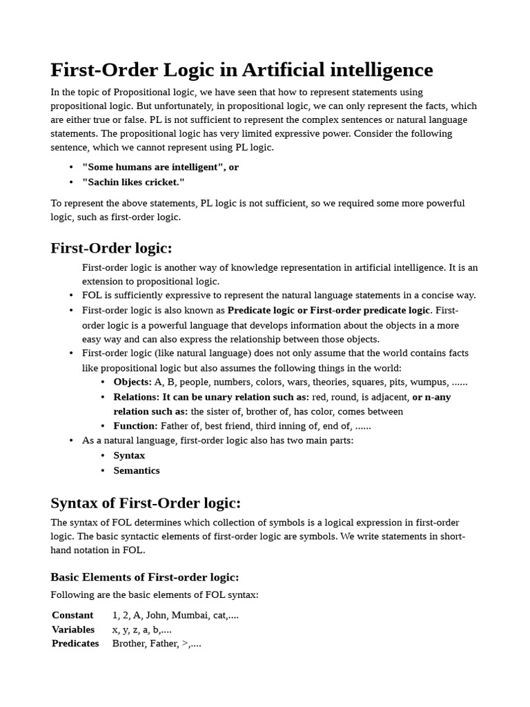 FirstOrderLogic1 | PDF | First Order Logic | Logic FirstOrderLogic1 | PDF | First Order Logic | Logic