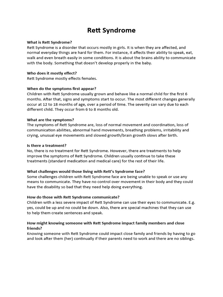 Understanding Rett Syndrome | PDF