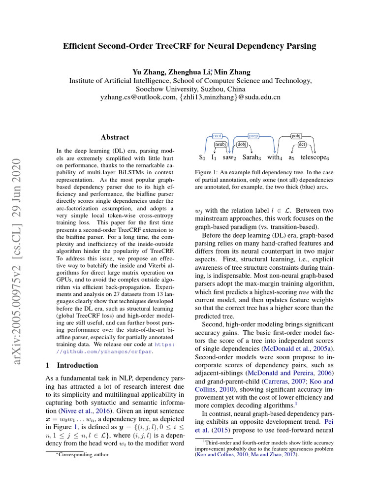 Efficient Second-Order TreeCRF For Neural Dependency Parsing | PDF | Parsing | Algorithms