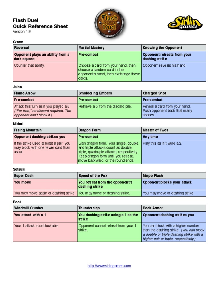 Flash Duel Quick Reference 1-9 | PDF | Ephemera | Gaming Devices