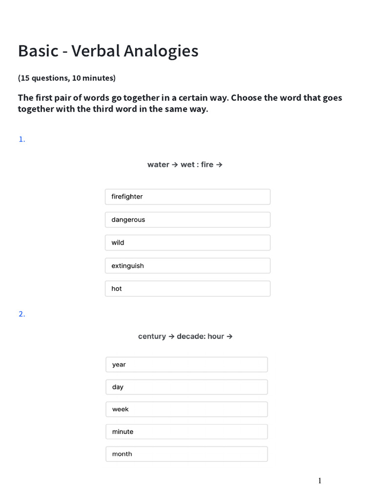 Verbal Analogies and Classification Tests | PDF | Language Arts ...
