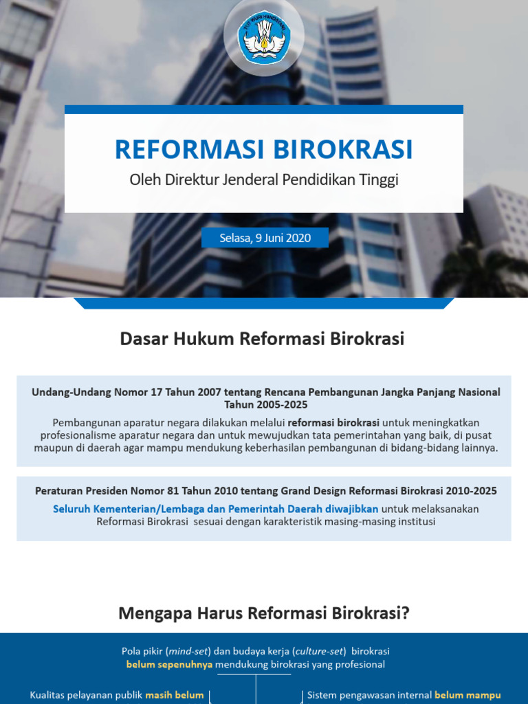 Paparan - Reformasi Birokrasi Materi Sosialisasi RB Dirjen Dikti | PDF