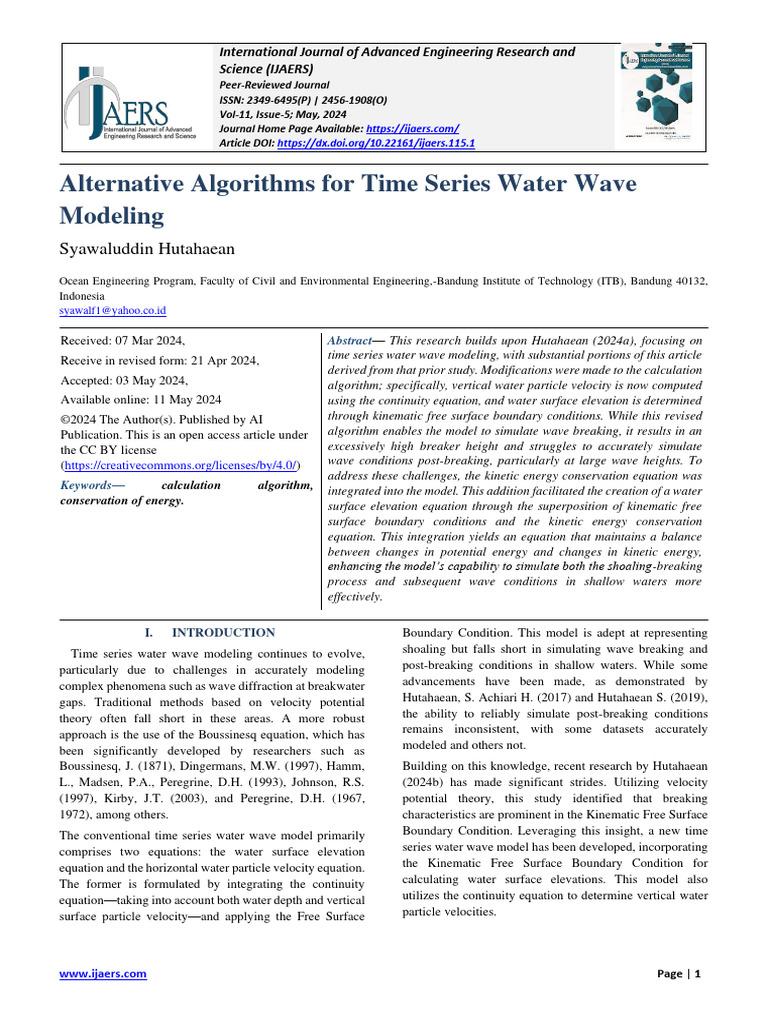 Alternative Algorithms For Time Series Water Wave Modeling | PDF | Waves | Physics