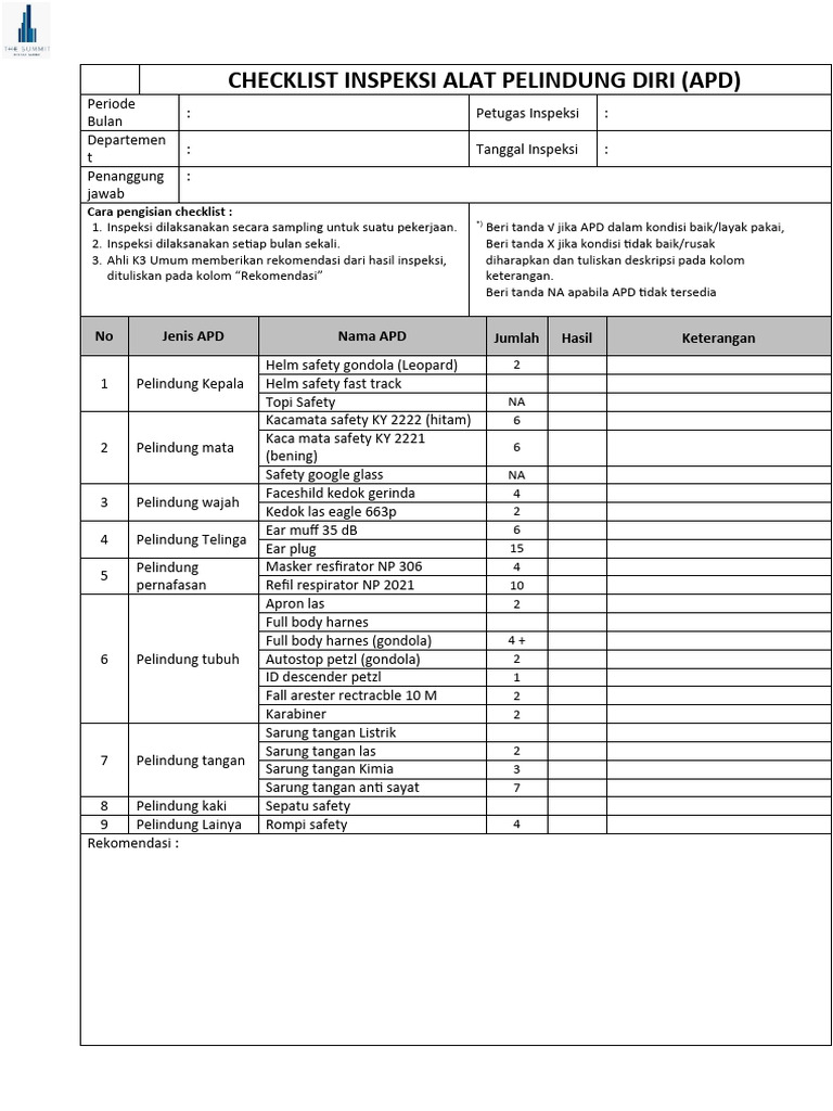 Checklist Inspeksi APD | PDF
