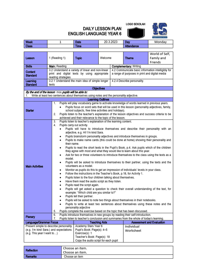 Year 6 | PDF | Teachers | Lesson Plan