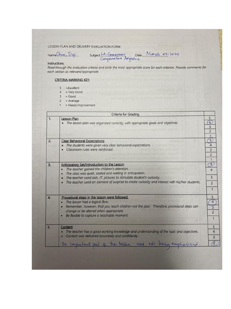 daily lesson evaluation | PDF